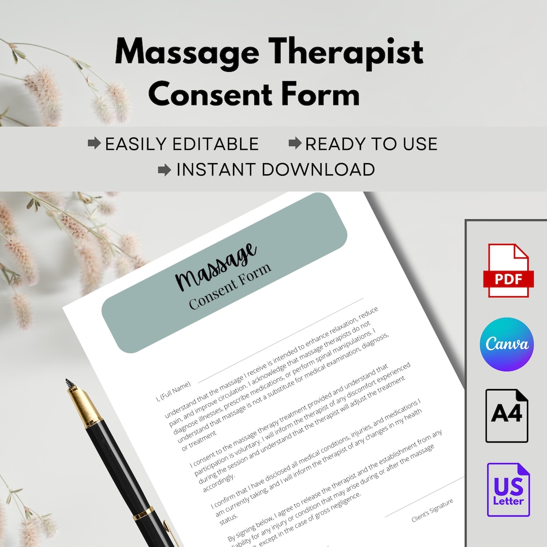 Consent Form Template, Massage Therapy Forms, Massage Therapy Canva ...