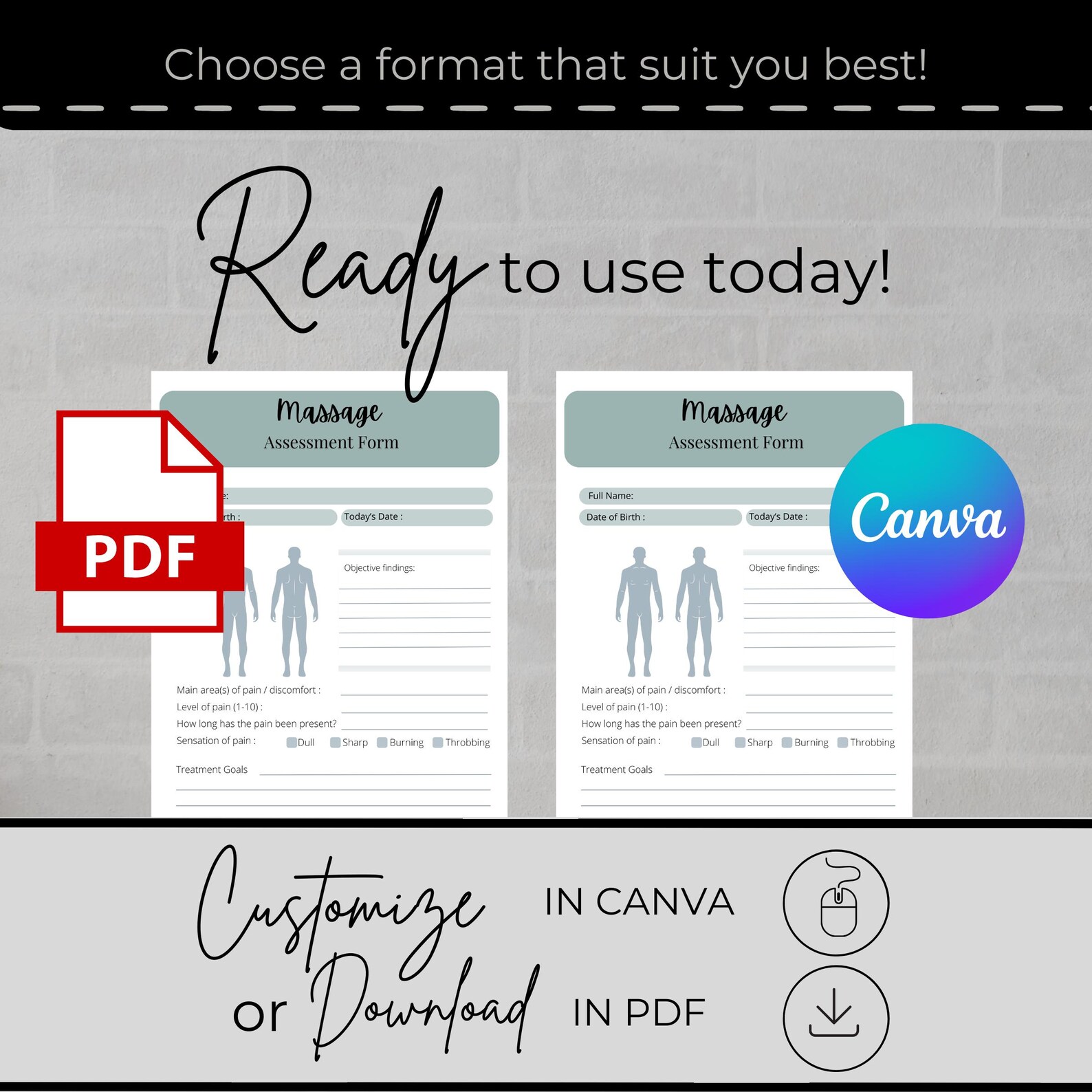 Massage Assessment Form Template: Editable Therapist Forms (canva PDF ...