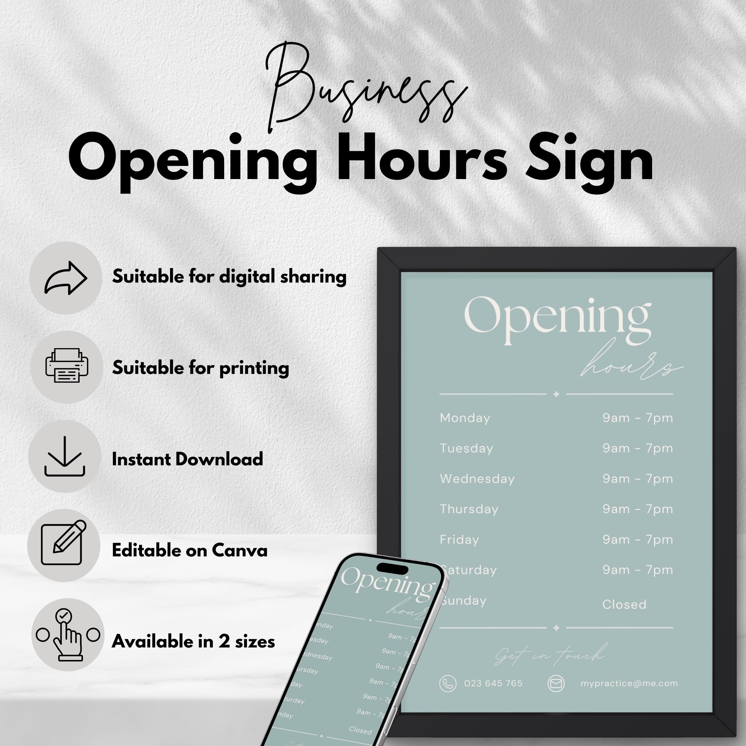 Opening Hours Sign Template Printable Opening Hours Information ...