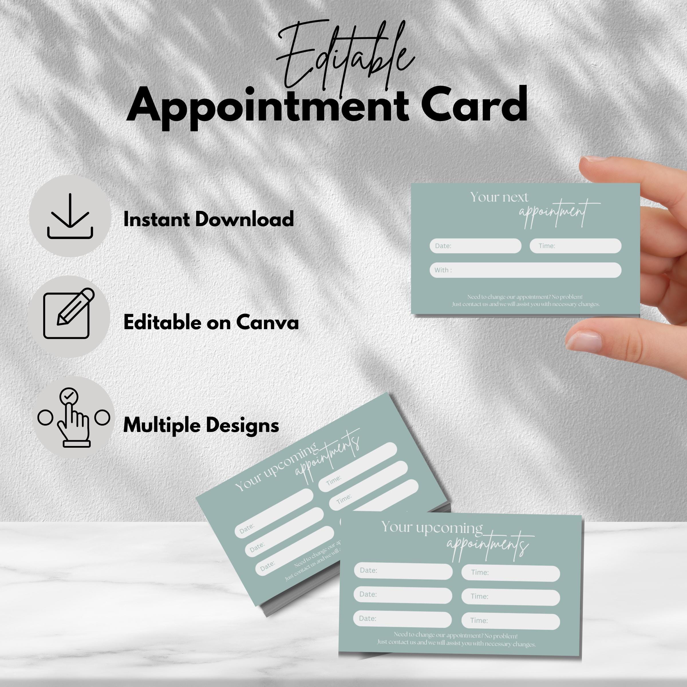 Therapy Appointment Card Template, Editable Appointment Card, Massage ...