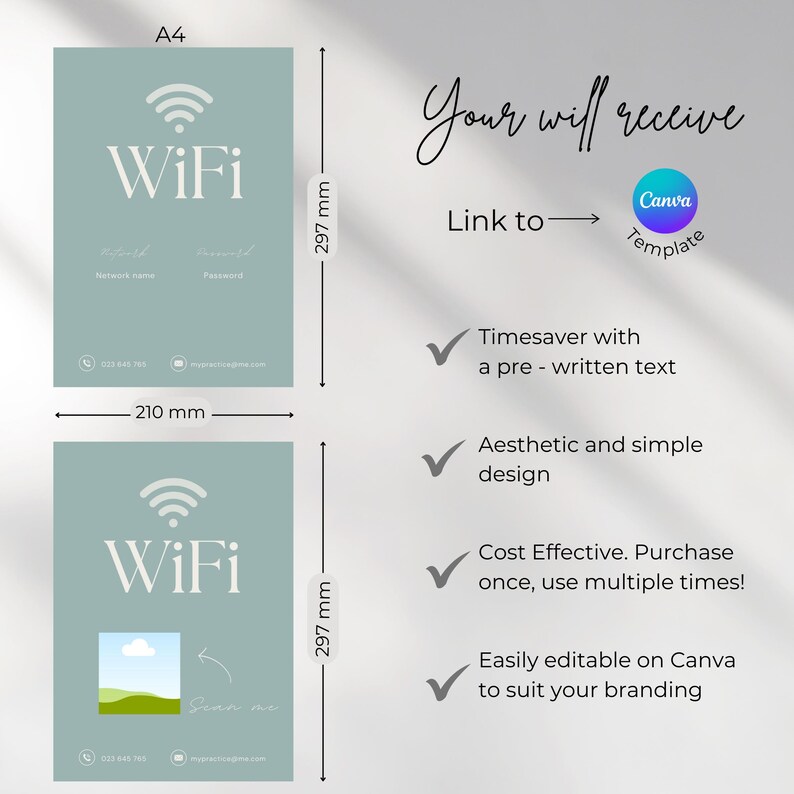 Editable Wifi Sign Template: Printable QR Code (canva) - Etsy