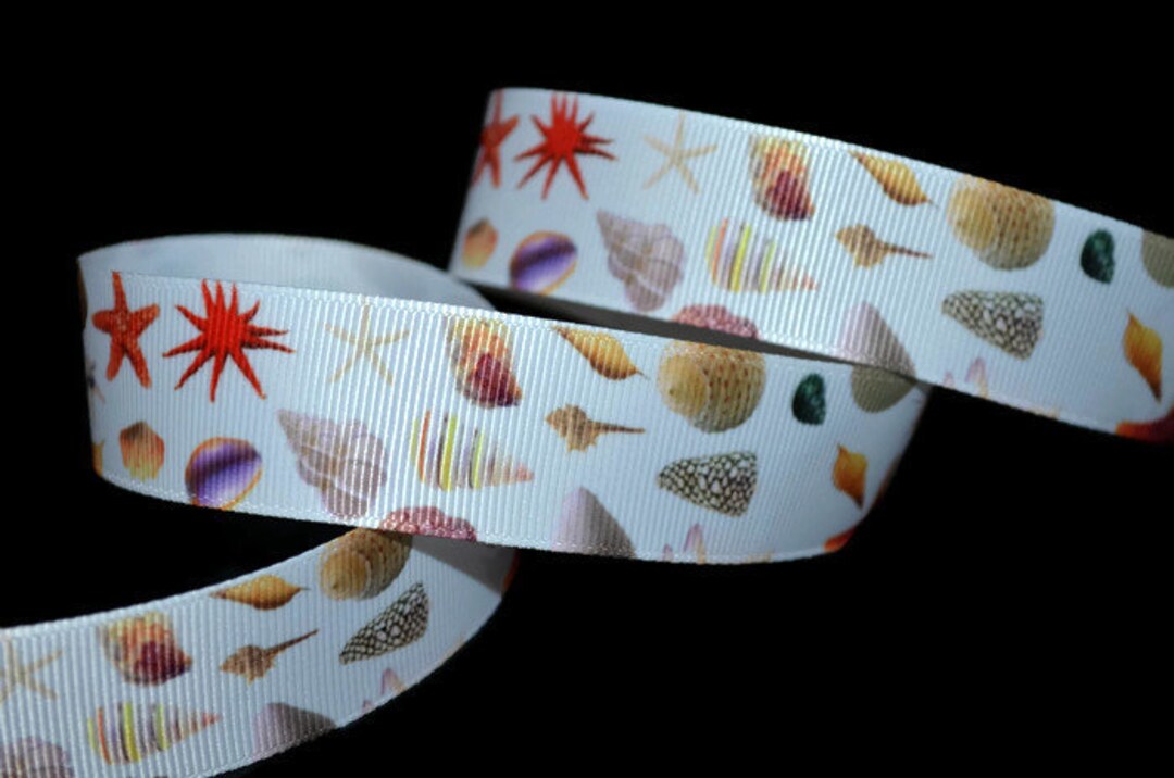 Sea Shell 1 Printed Grosgrain Ribbon , Beach Ribbon, Coastal Ribbon ...