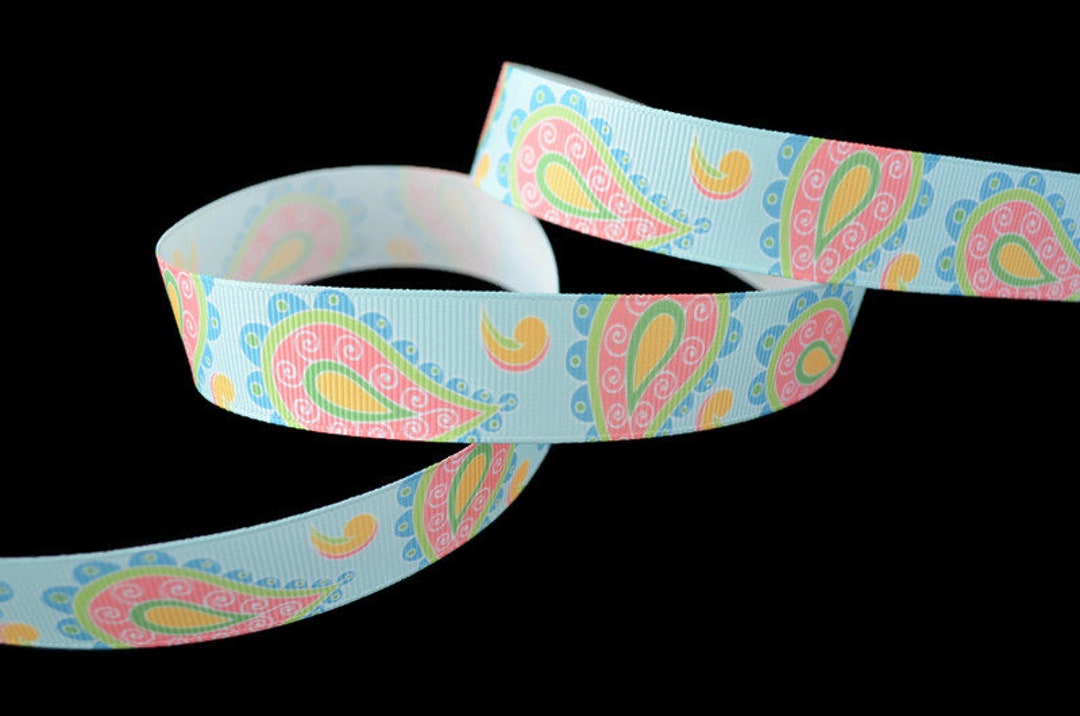 Pastel Paisley Large Print Design Bandana 7/8" Printed Grosgrain Ribbon ...