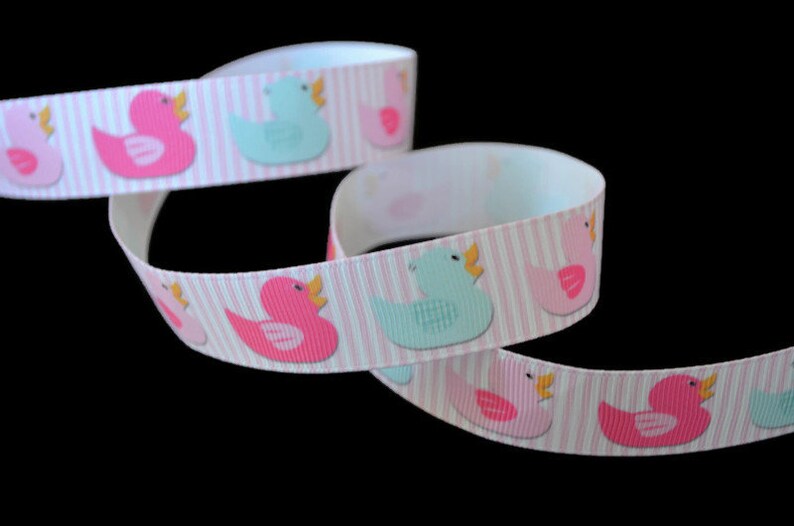 Rubber Duck Pink Striped Background Printed Grosgrain Ribbon | Etsy