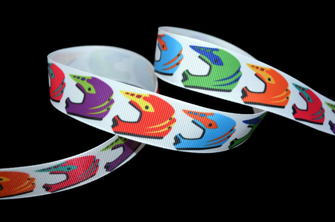 Brightly Colored Helmets 1" Printed Grosgrain Ribbon, Racing Ribbon ...