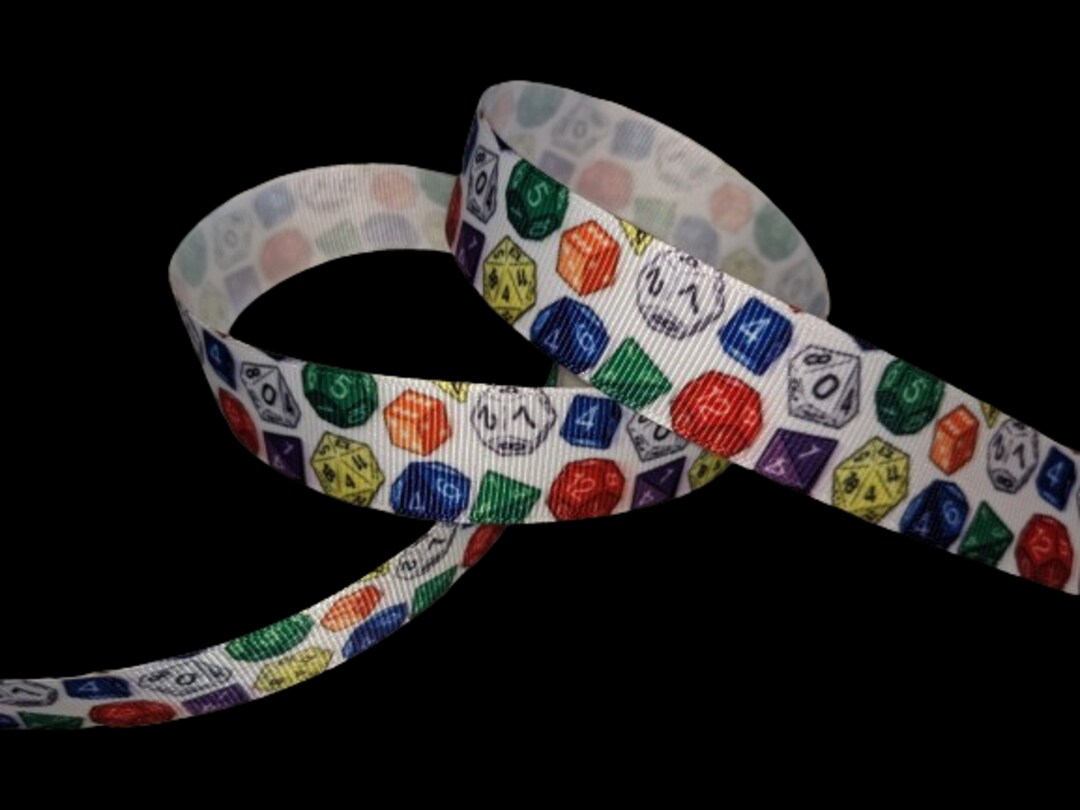 Gaming Dice on White Background 7/8" Printed Grosgrain Ribbon, Role ...
