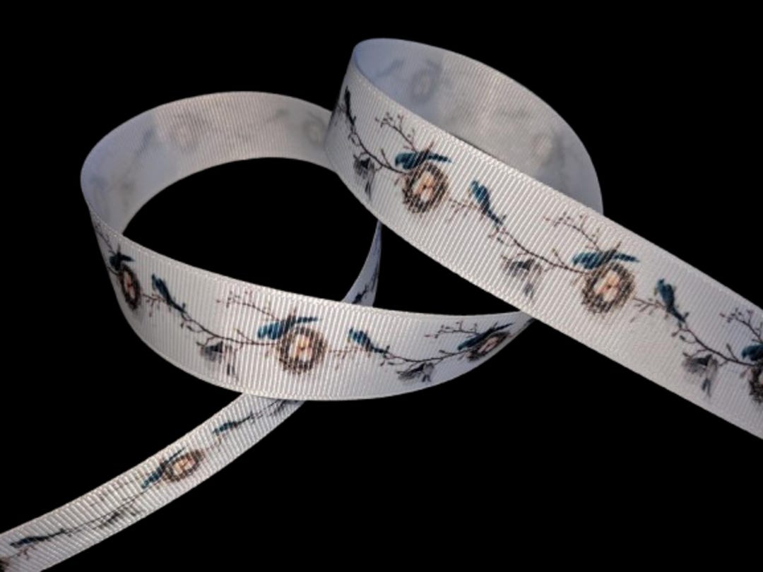 Blue Bird With Nest 7/8" Printed Grosgrain Ribbon, Bird Nerd Ribbon ...
