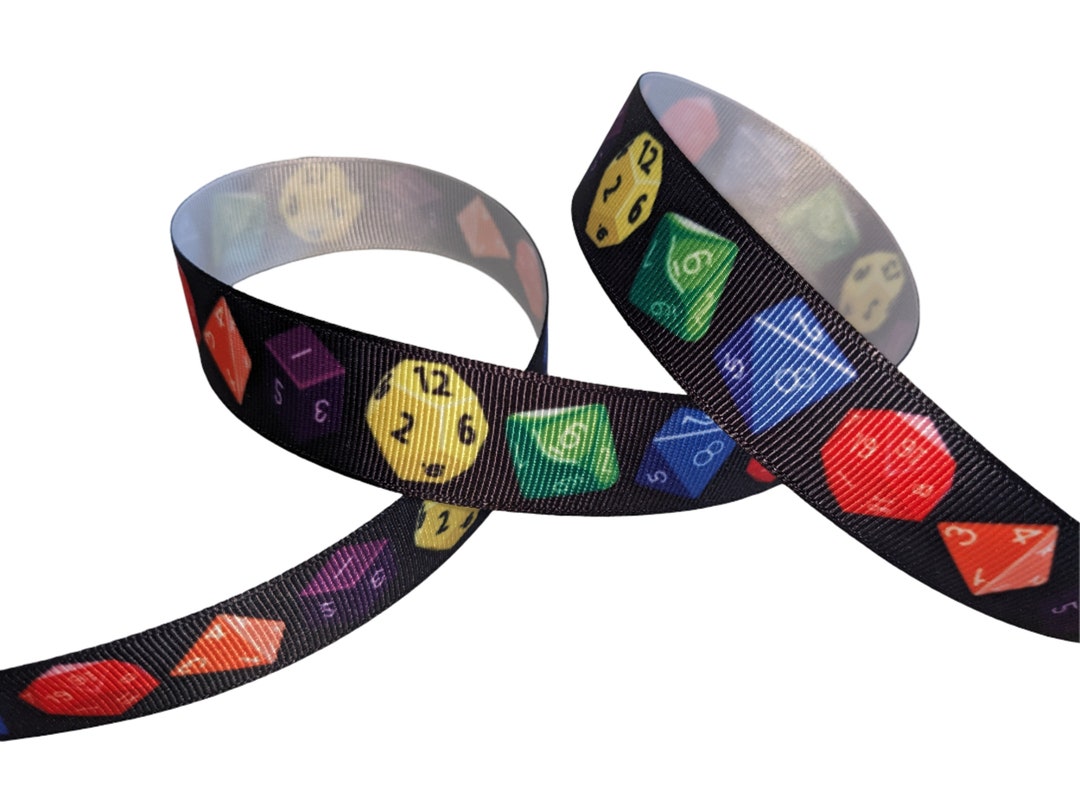 Gaming Dice on Black Background 7/8" Printed Grosgrain Ribbon, Role ...