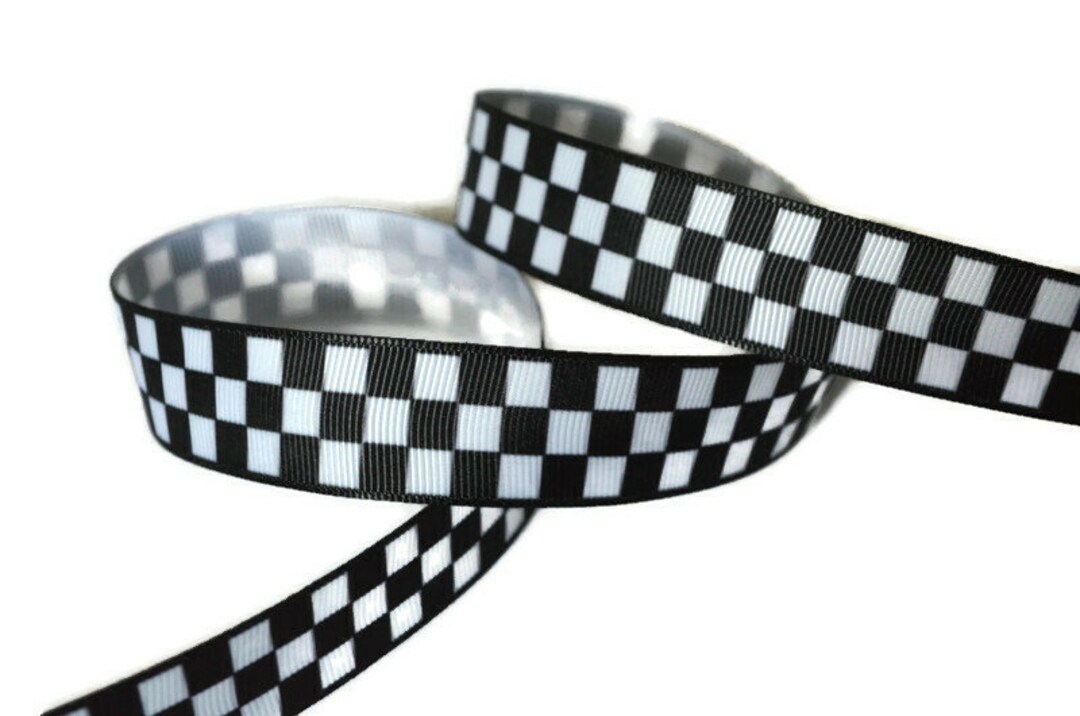 Black White Checkered 7/8" Race Car Printed Grosgrain Ribbon, Car ...