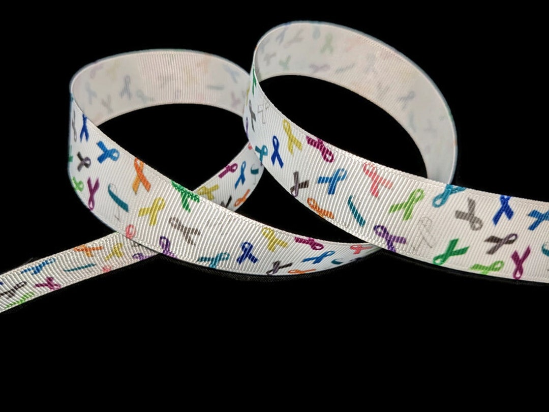 Multi Colored Cancer Awareness 7/8" Printed Grosgrain Ribbon, Disease ...