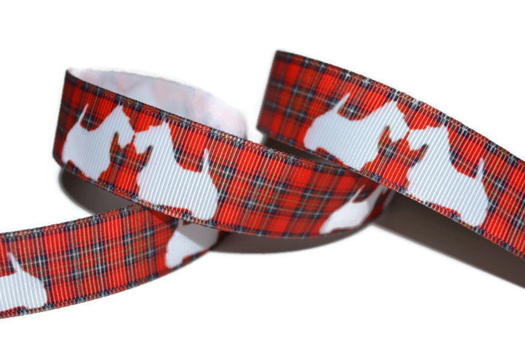 Scottie Dog Plaid 7/8 Printed Grosgrain Ribbon, Tartan Plaid Ribbon ...