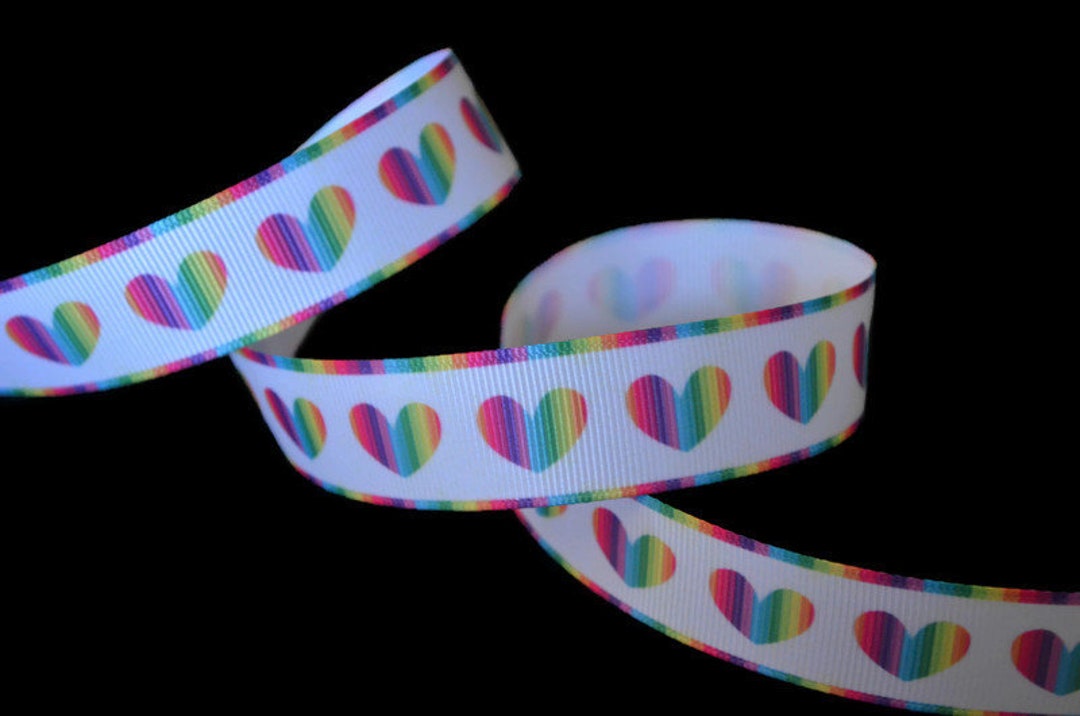 Rainbow Heart 7/8 Printed Grosgrain Ribbon - Etsy