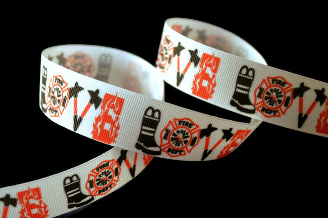 Firefighter Love 1" Printed Grosgrain Ribbon, First Responder Ribbon ...