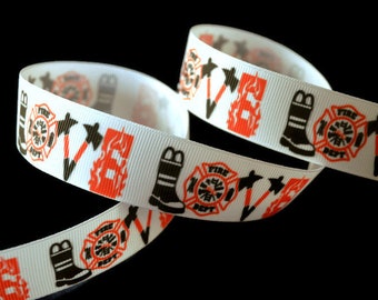 Fire Truck Ribbon in Red and Black With Hats and Hydrants Ideal for ...