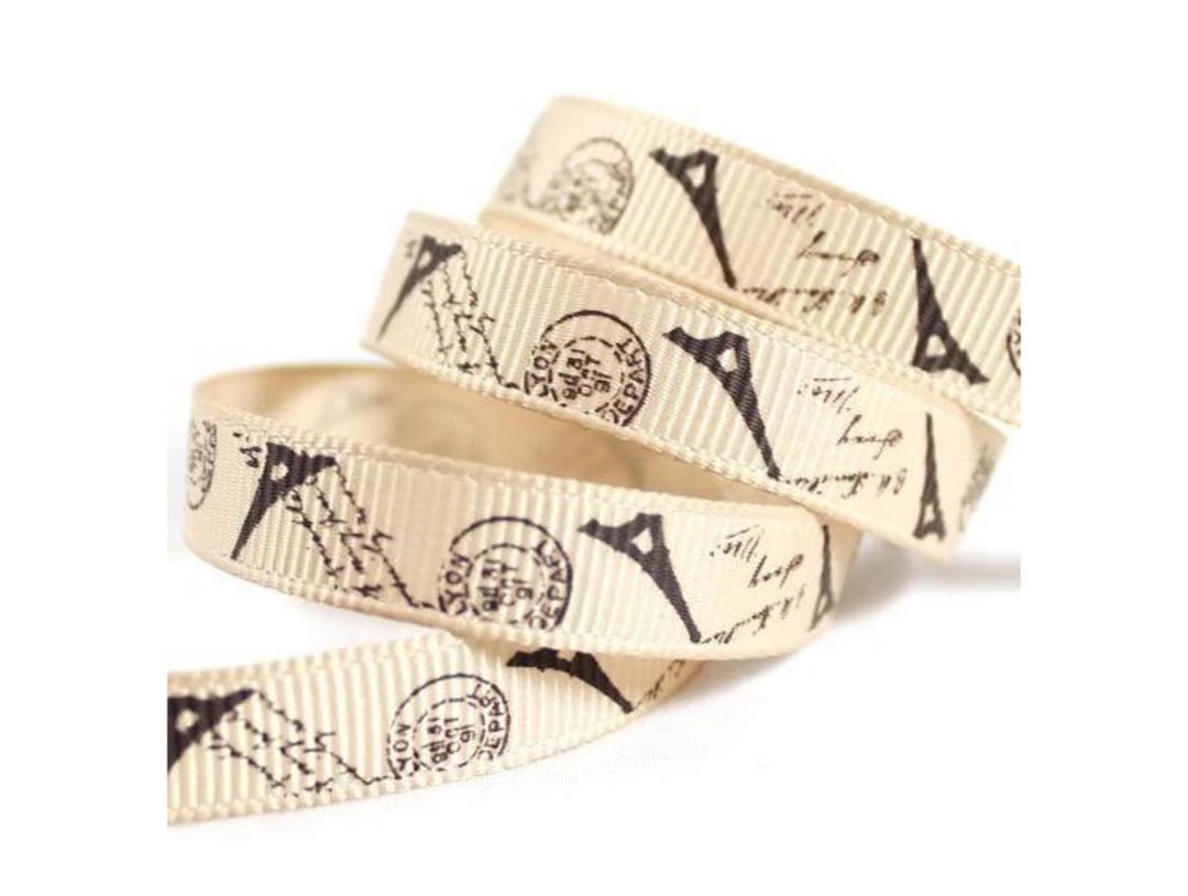 Paris Grosgrain 3/8" Ribbon 3 Yards Eiffel Tower French Postmark Ribbon ...