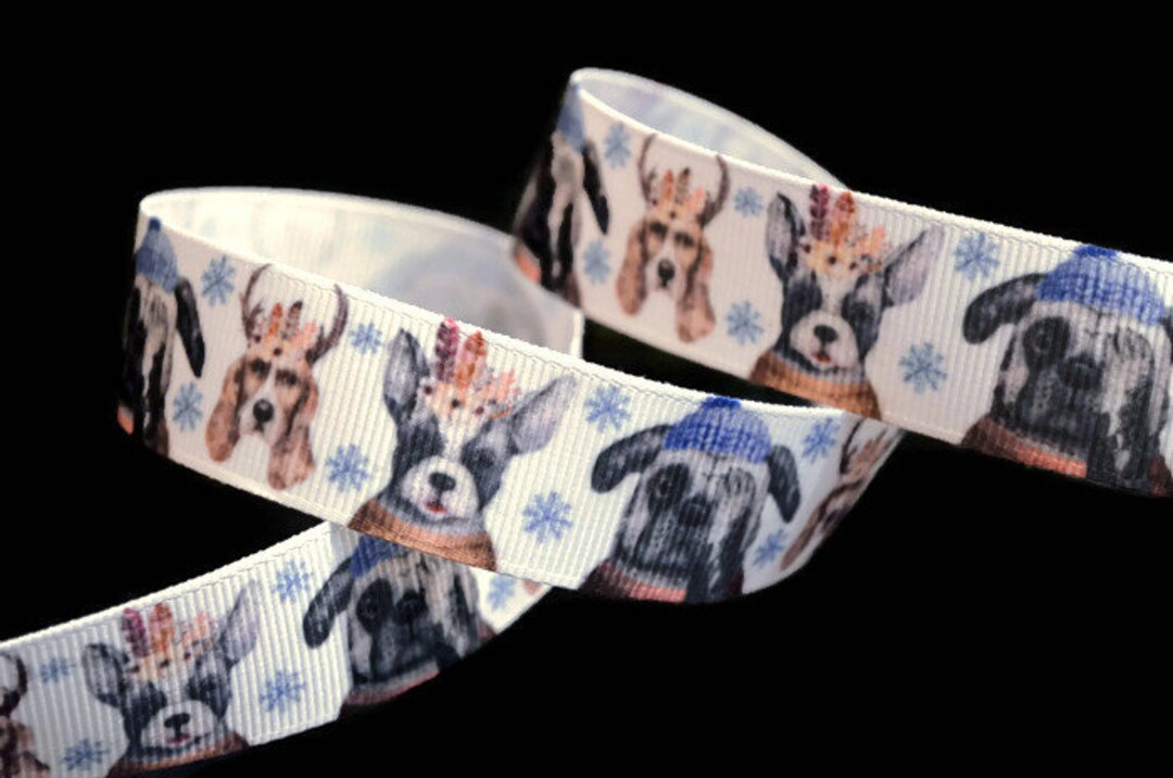 Winter Dog Boho 7/8 Printed Ribbon, Christmas Dog Ribbon, Dog Breed ...