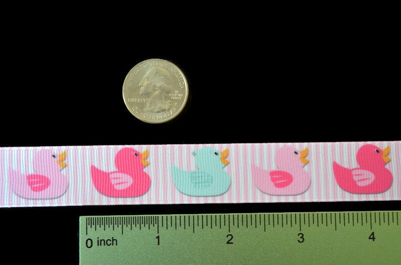 Rubber Duck Pink Striped Background Printed Grosgrain Ribbon | Etsy