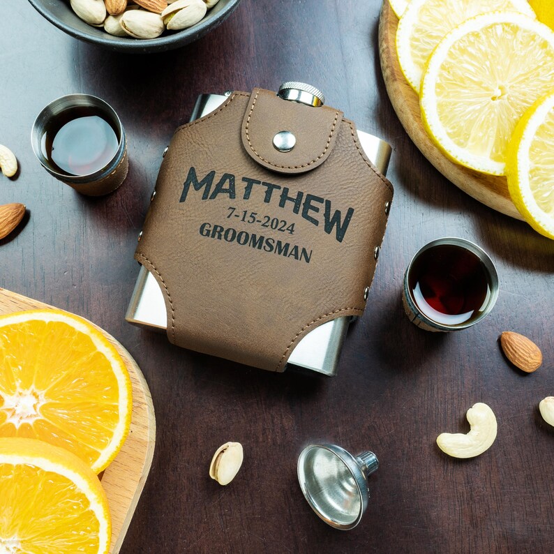 Personalized Leather Hip Flask Set: Engraved Groomsman Gift - Etsy