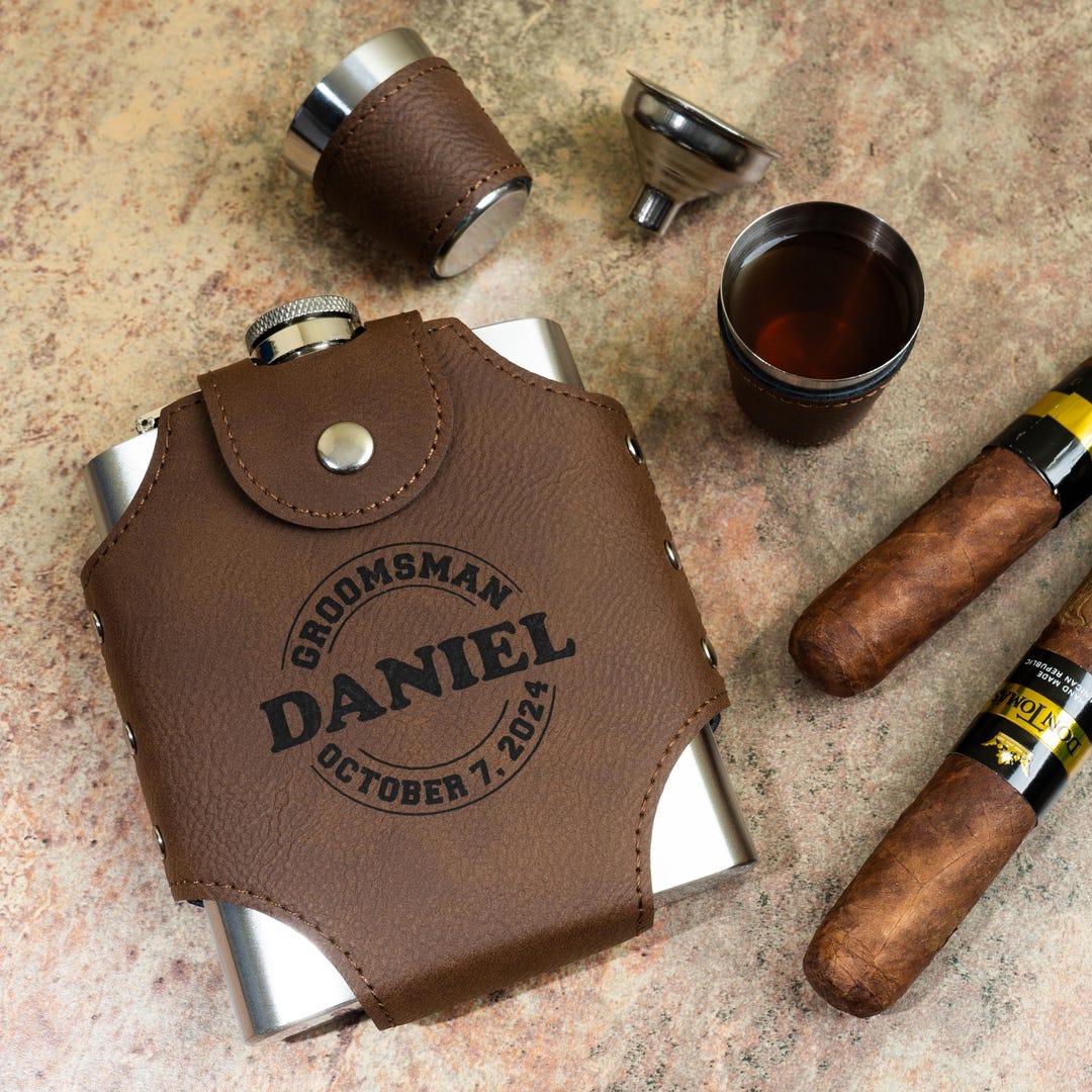 Custom Leather Hip Flask, Male Party Favors, Gift for Usher, Best Man ...