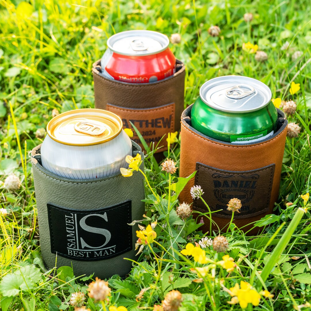 Personalized Coolers for Groomsmen Gift Ideas, Custom Leather Coozies ...