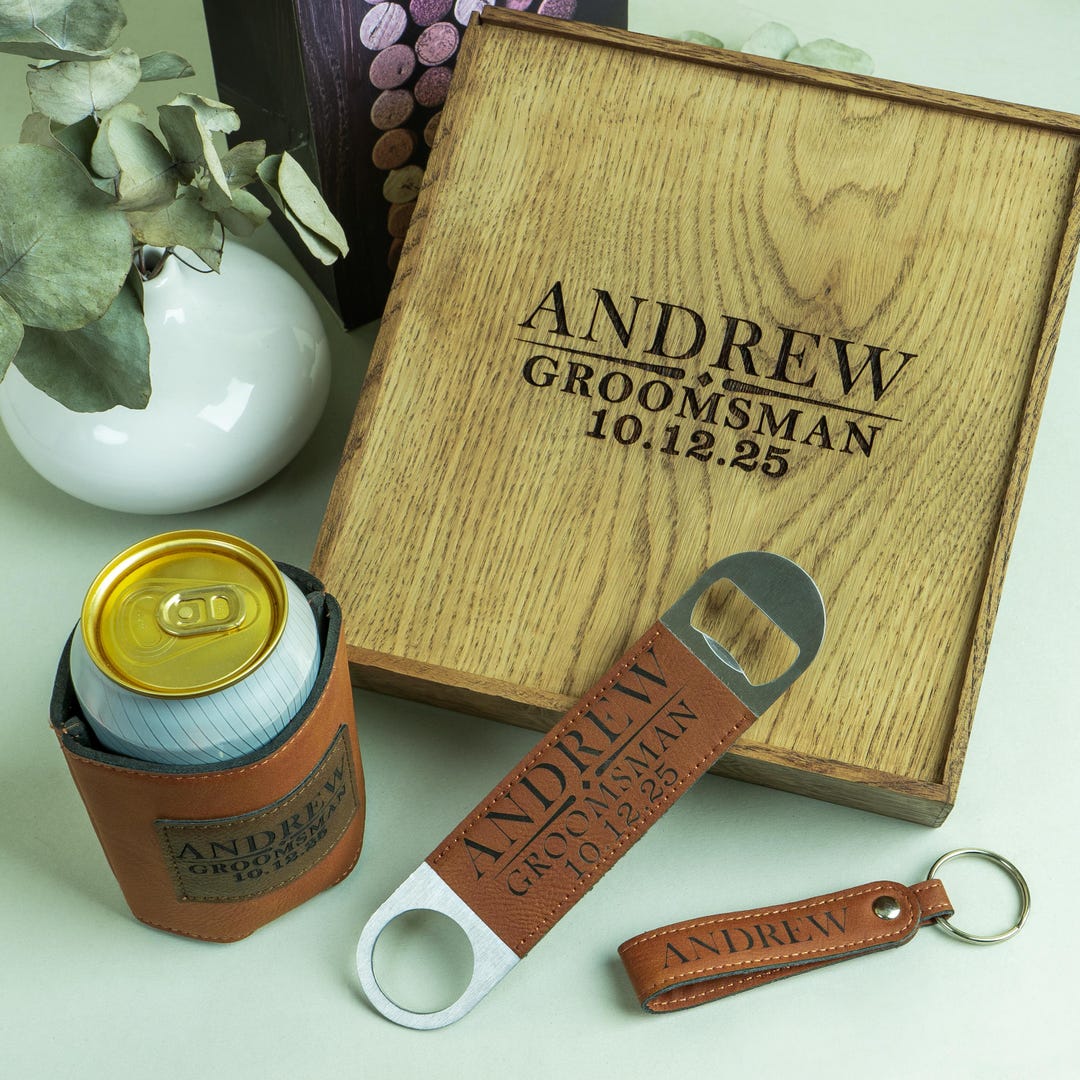 Personalized Groomsmen Gift Box: Engraved Leather & Wood Set - Etsy