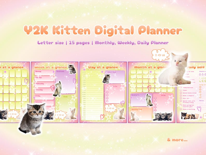 Y2K Kitten Digital Planner Template for Goodnotes and Notability ...