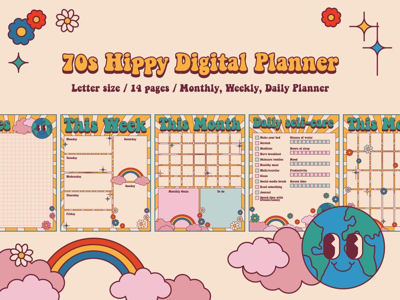 70s Hippy Digital Planner Template for Goodnotes and Notability ...