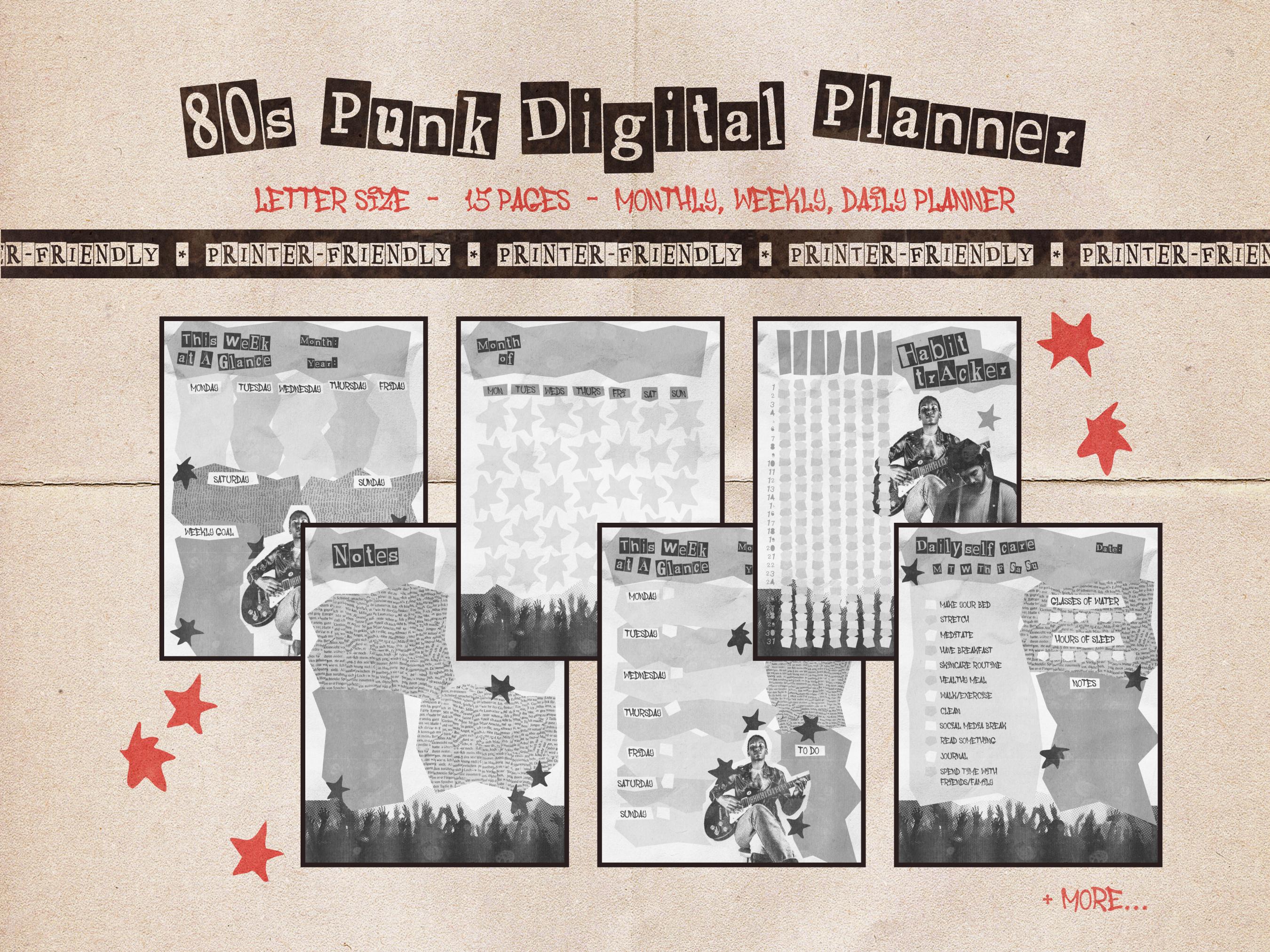 80s Punk Digital Planner PRINTER-FRIENDLY Template for Goodnotes and ...