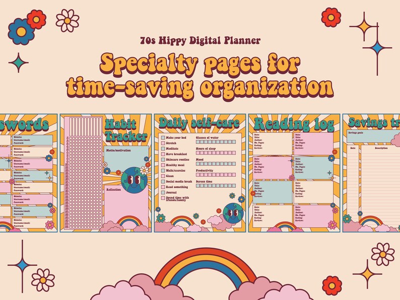 70s Hippy Digital Planner Template for Goodnotes and Notability ...