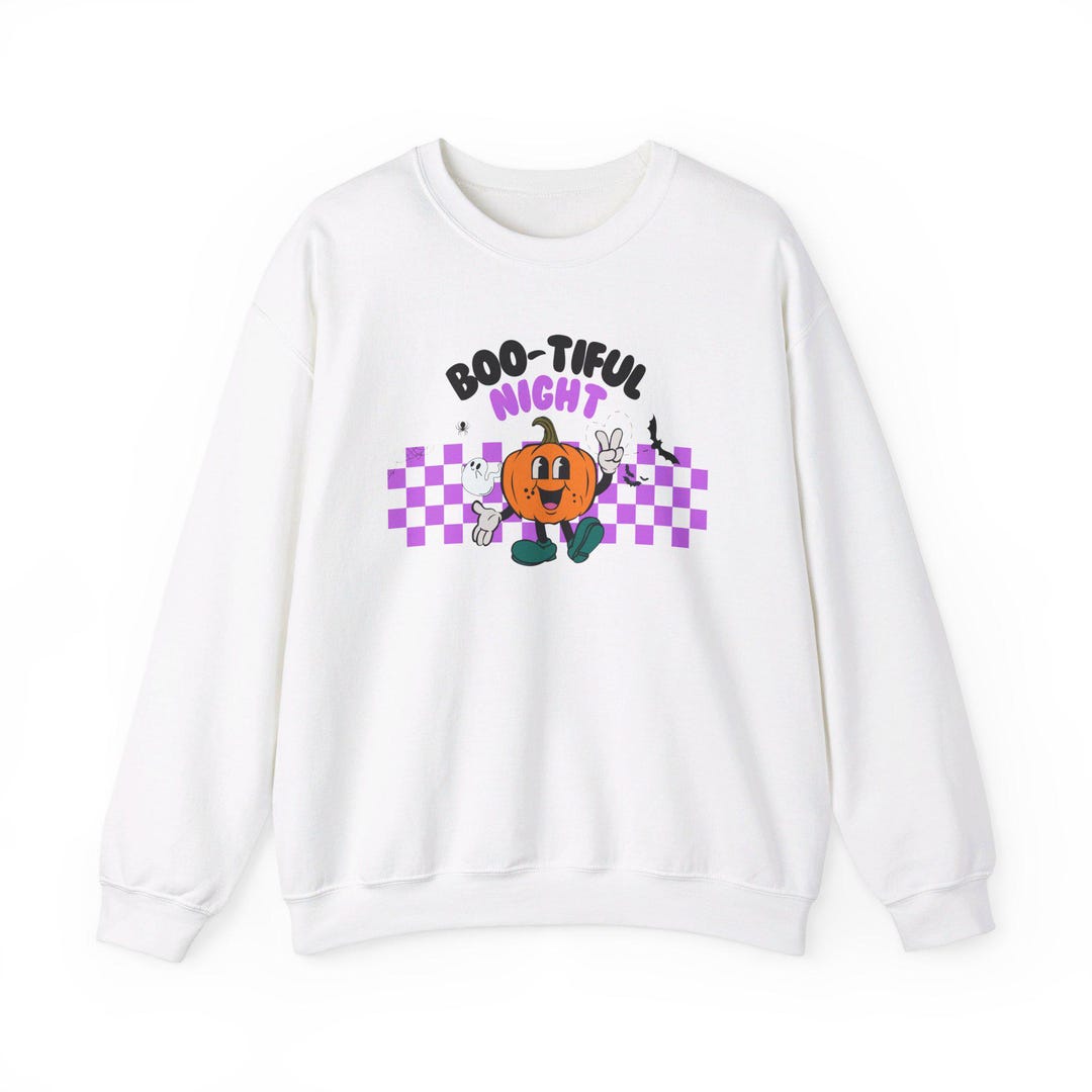 Boo-tiful Night Sweatshirt, Retro Checkered Pumpkin Halloween, Pumpkin ...