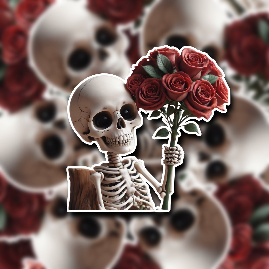 Rose Bouquet Skelly Sticker, Funny Skeleton Sticker, Cool Skeleton ...