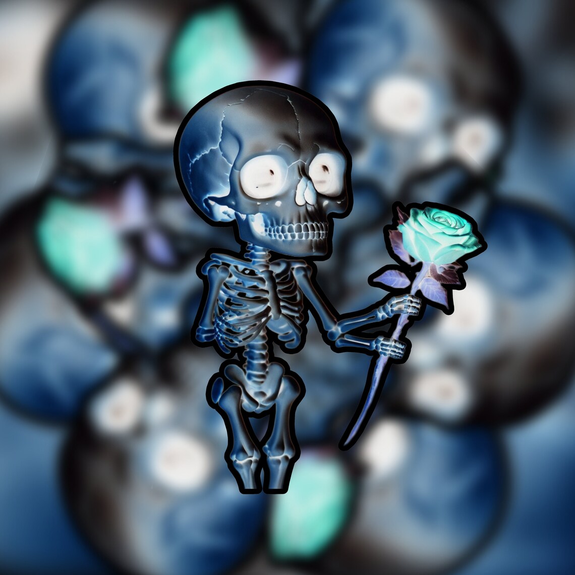 Dark Rose Skelly Sticker, Funny Skeleton Sticker, Cool Skeleton Sticker ...