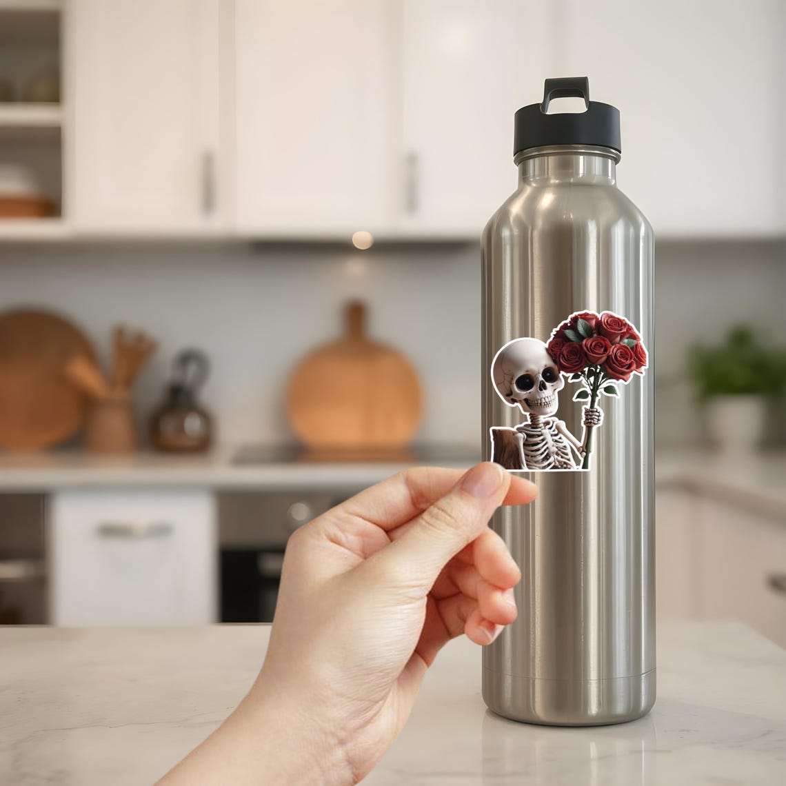 Rose Bouquet Skelly Sticker, Funny Skeleton Sticker, Cool Skeleton ...