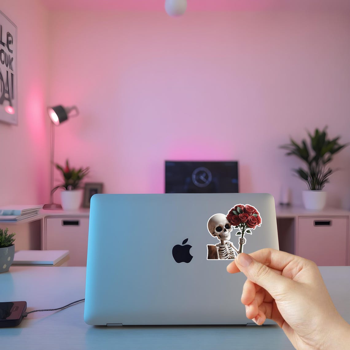 Rose Bouquet Skelly Sticker, Funny Skeleton Sticker, Cool Skeleton ...