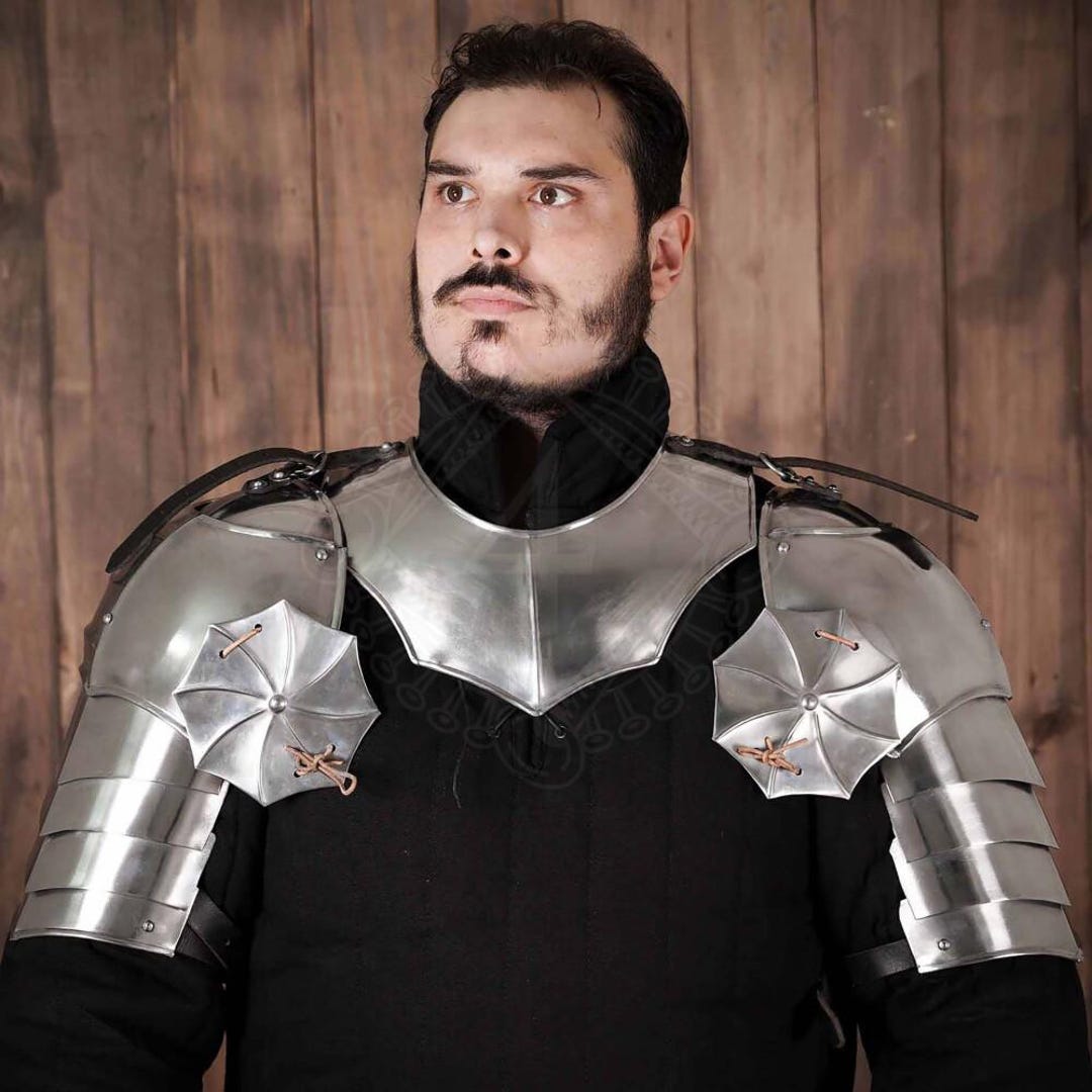 Medieval Steel Pauldrons With Fluted Besagues AND Gorget Armor Set ...