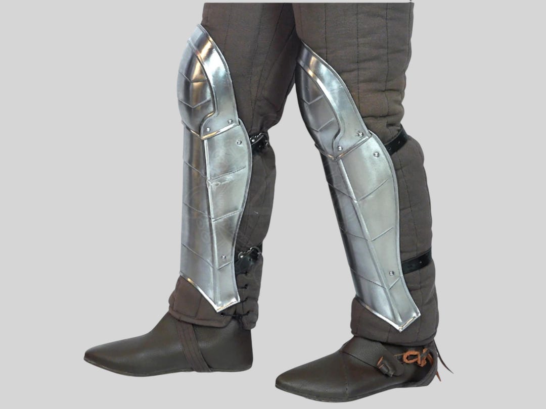 Medieval Polished Steel Knight Armor Pair of Leg Greaves With Knee ...