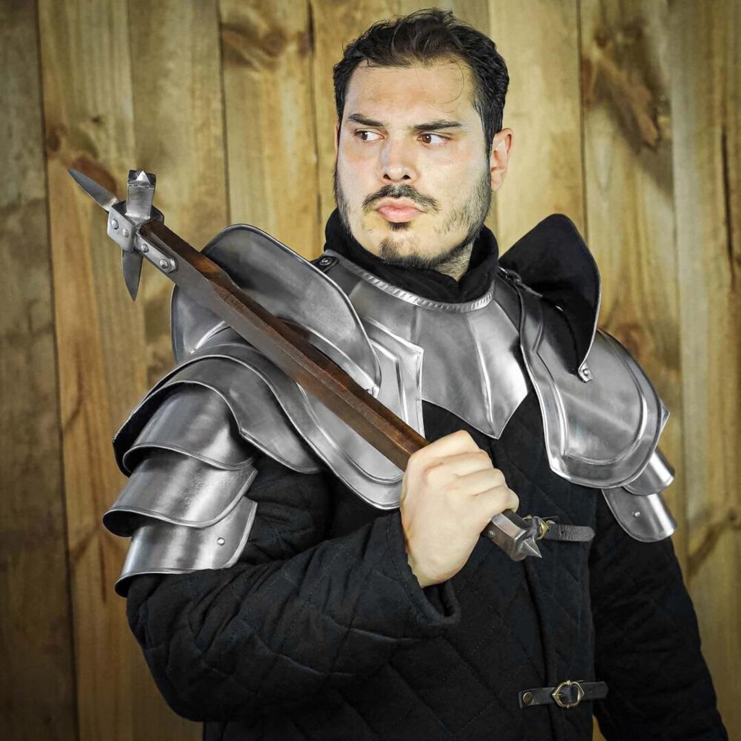 Medieval Steel Pauldrons With Blade Breakers AND Gorget Armor Set- Larp ...
