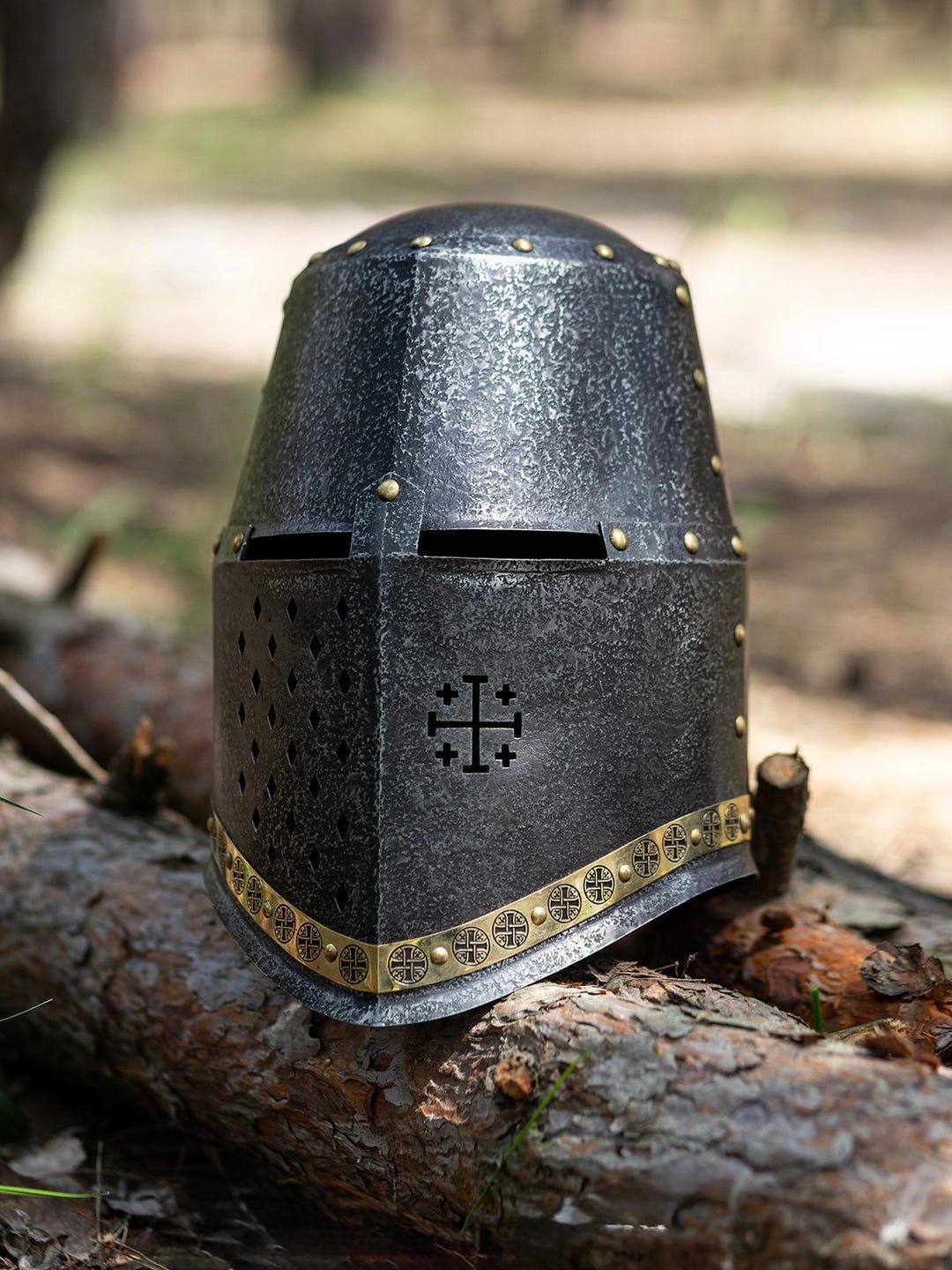 Medieval Knight Steel Great Helmet | Knight Templar Helmet Larp Top Helmet Replica Prop for ...