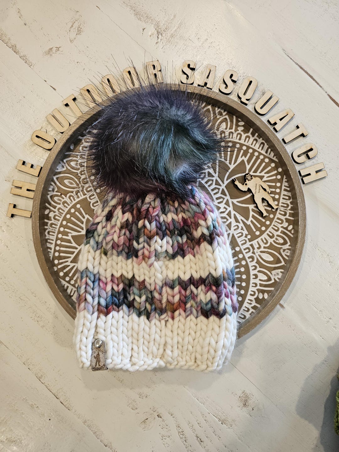 The Outdoor Sasquatch Cream and Purple Salt Water Beanie Beanie With ...