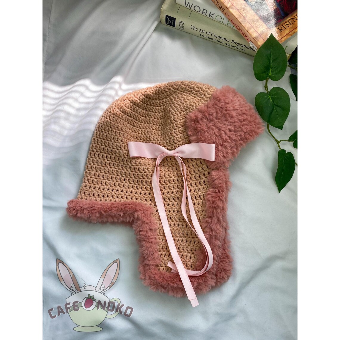 Handmade Crochet Trapper Hat With Ear Flaps, Soft Pink Crochet Trapper ...