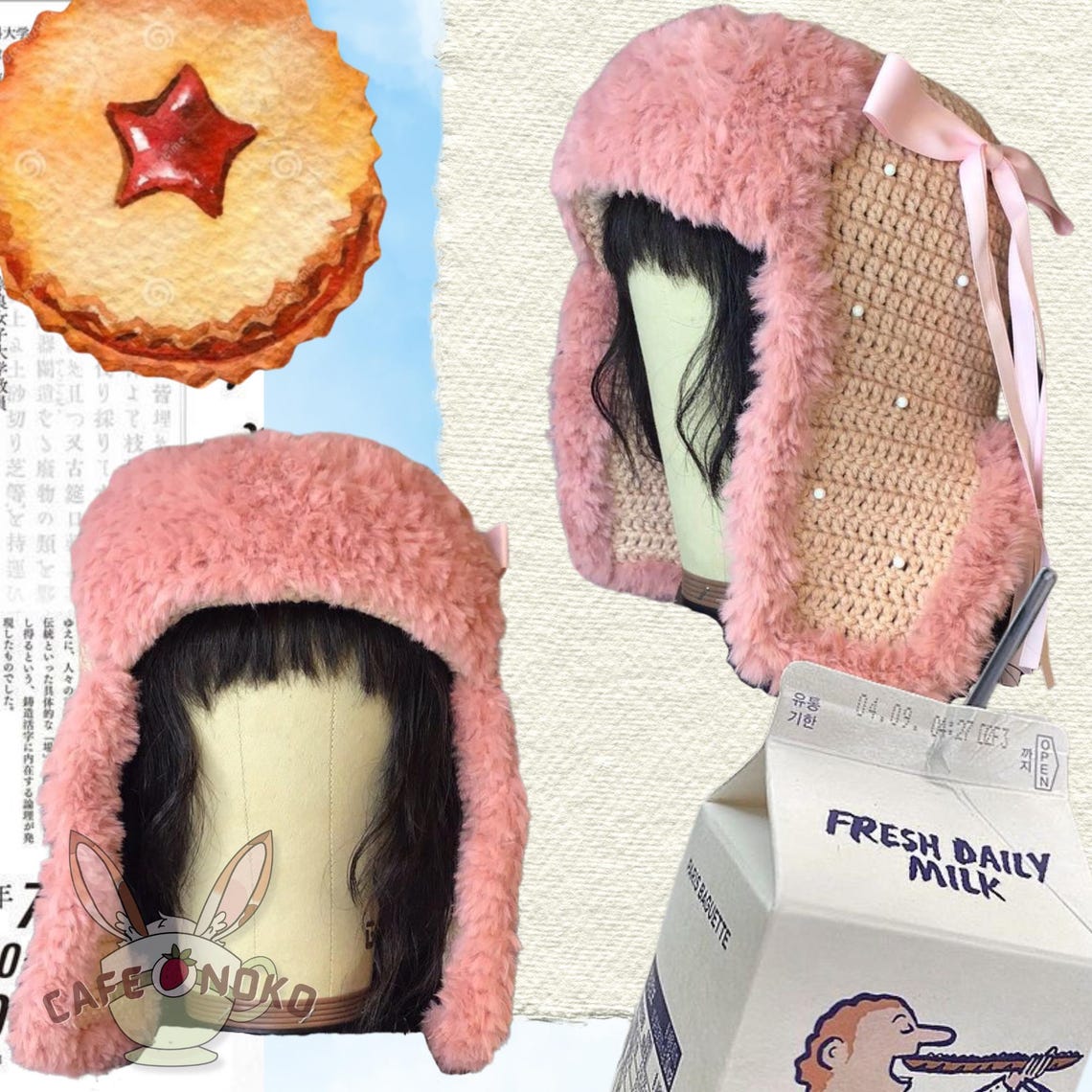 Handmade Crochet Trapper Hat With Ear Flaps, Soft Pink Crochet Trapper ...