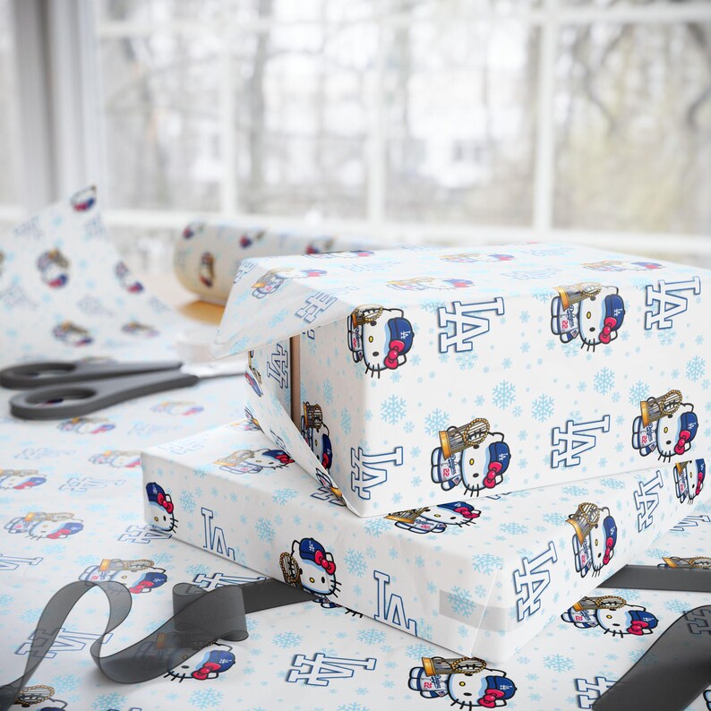 Dodgers Hello Kitty Wrapping Paper, Holiday Gift Wrap, Pink Christmas ...
