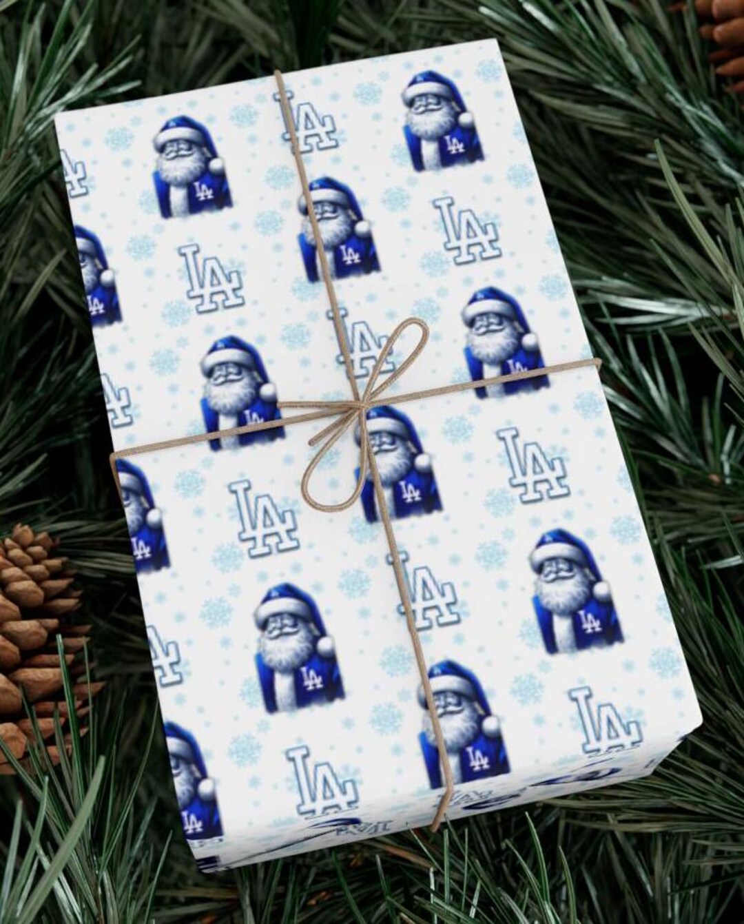 Dodgers Santa Wrapping Paper, Holiday Gift Wrap, Elegant Blue Christmas ...
