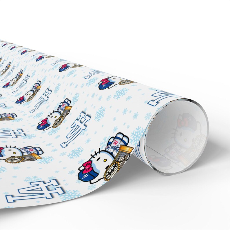 Dodgers Hello Kitty Wrapping Paper, Holiday Gift Wrap, Pink Christmas ...