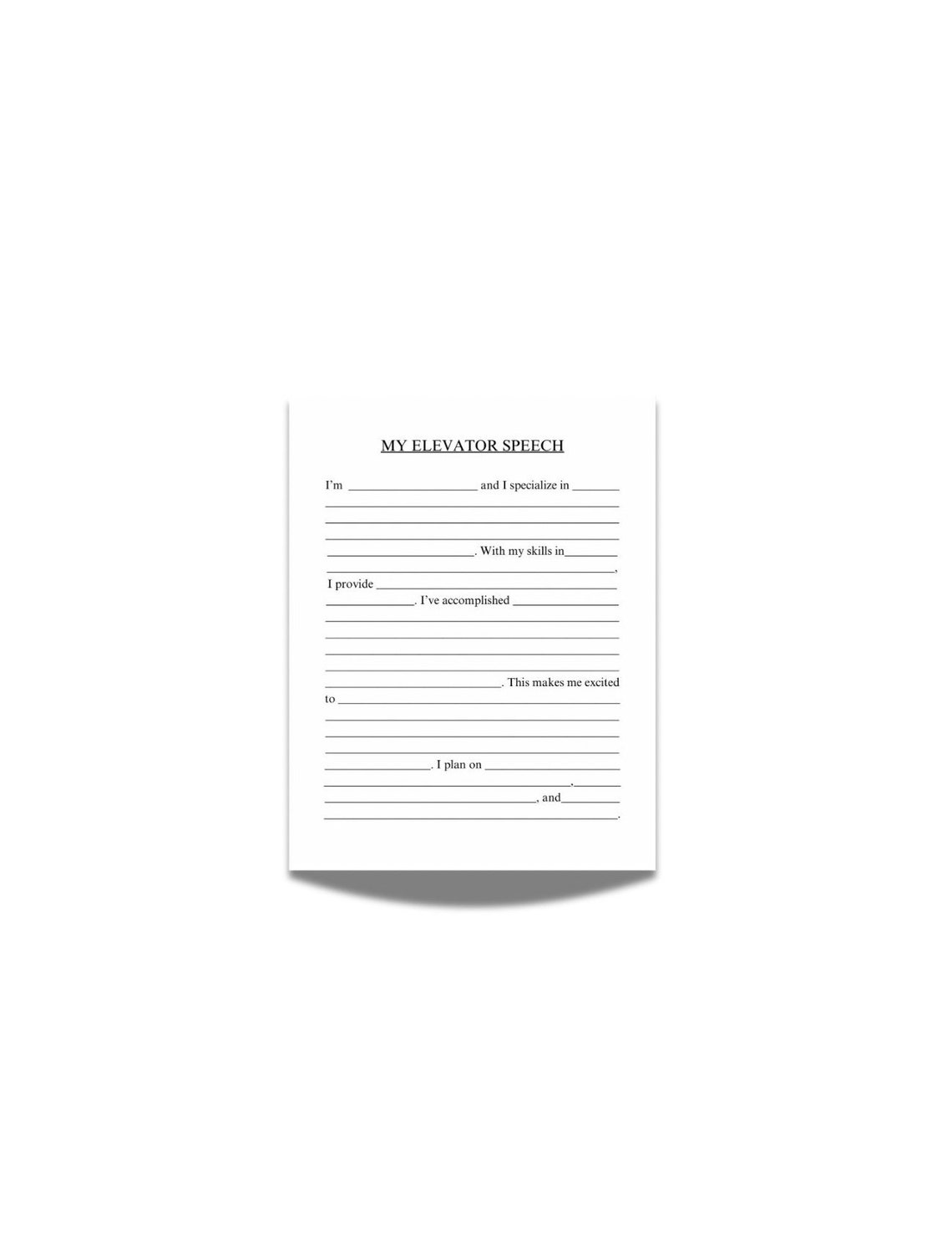 My Elevator Speech Worksheet - A Printable Worksheet to Help You Become ...