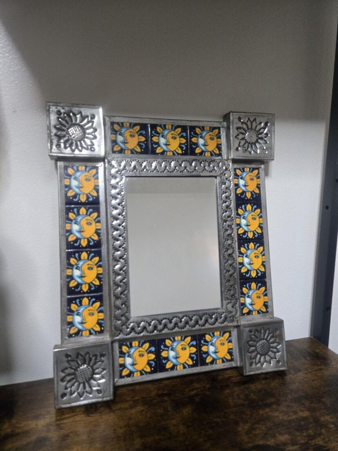 Mexican Talavera Silver Tone Sun & Moon Tile Tin Mirror 12x10.5 - Etsy