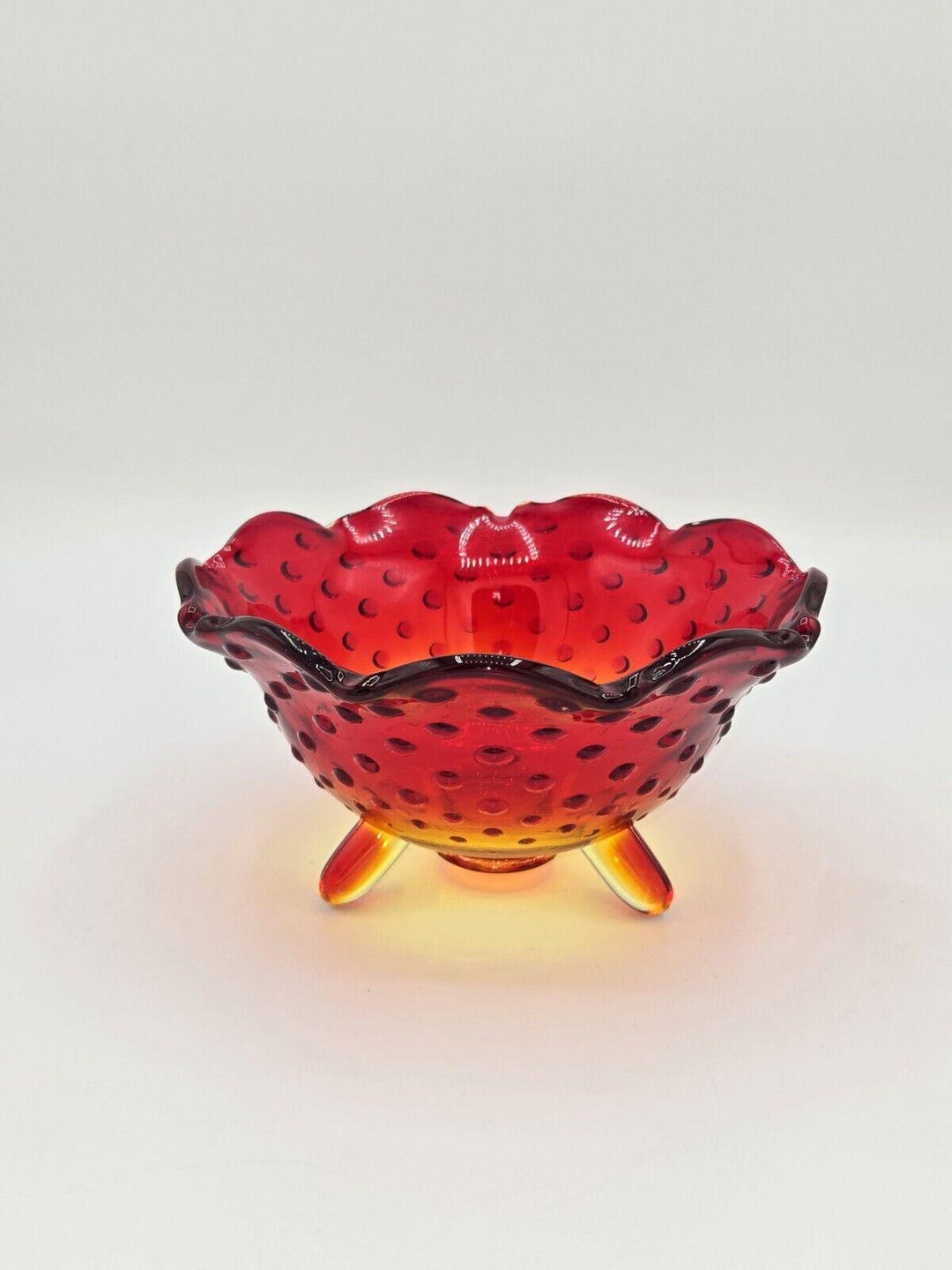 Fenton Ruby Red Amberina Hobnail Footed Bowl Vintage 3.25 - Etsy