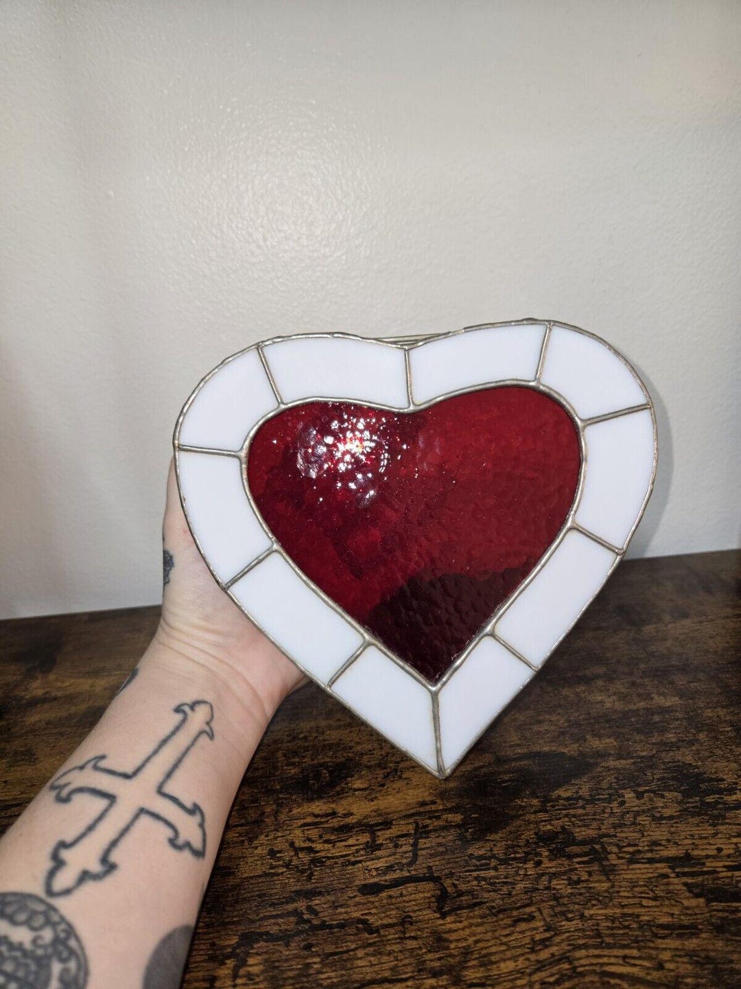 Vintage Red Stained Glass Heart Trinket Box - Etsy