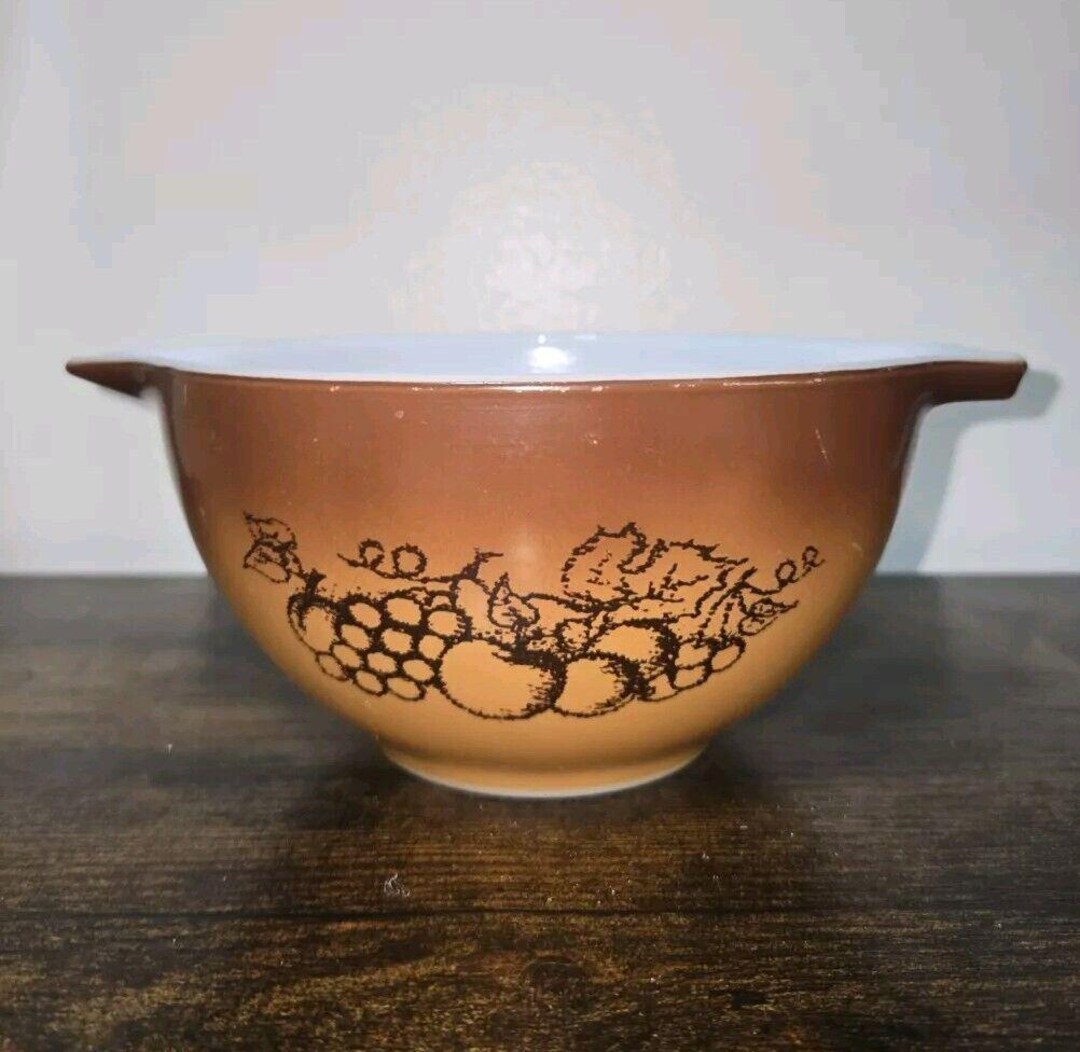 Vintage Pyrex Old Orchard Brown Pattern 441 1.5 Pint Cinderella Mixing ...