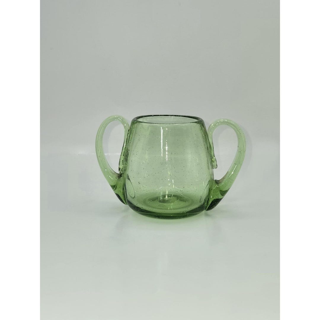 Vintage Jamestown Handblown Green Glass Open Sugar Bowl Applied Handles ...